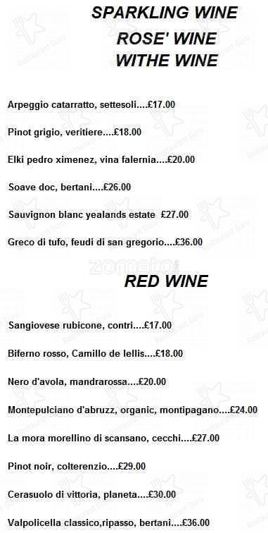 Menu at Al Volo restaurant, London