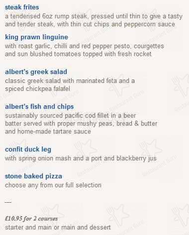 Menu at Albert’s Didsbury Restaurant & Bar, Manchester