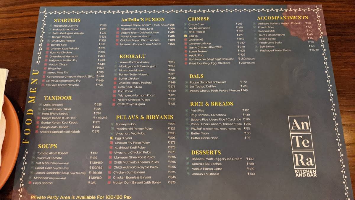 Menu at AnTeRa Kitchen and Bar, Hyderabad