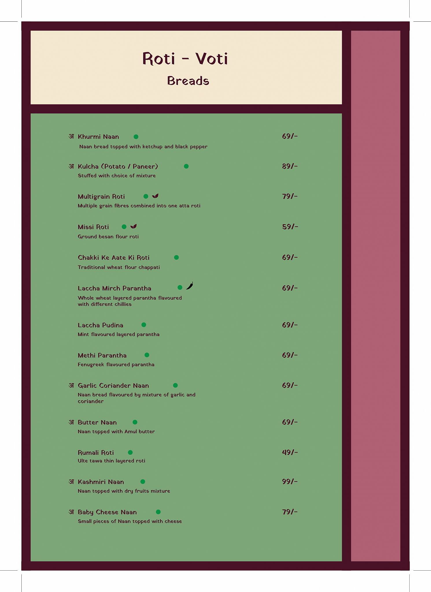 Menu at Anardana Chandigarh, Chandigarh