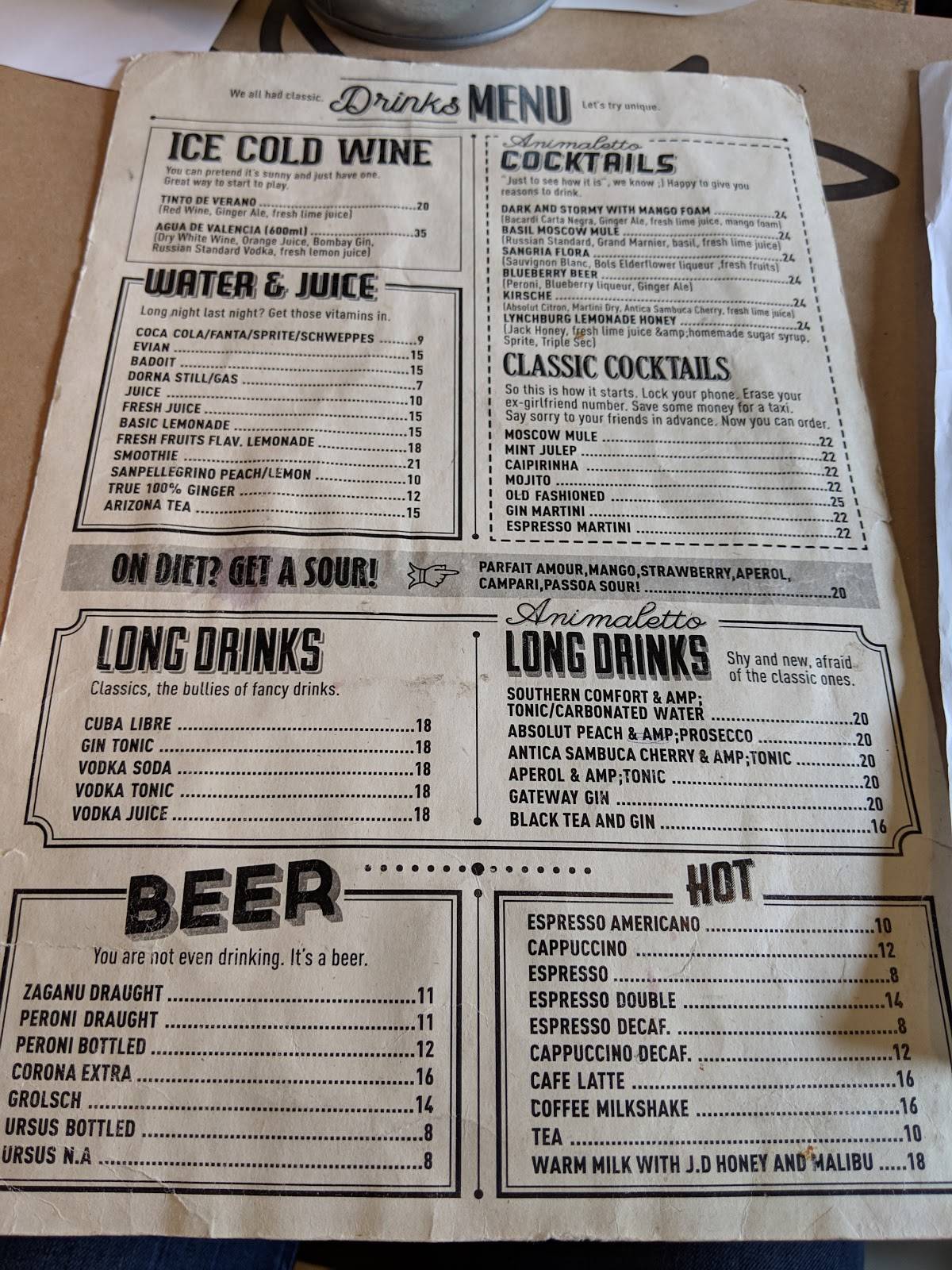 Menu at Animaletto Pizza Bar, Bucharest