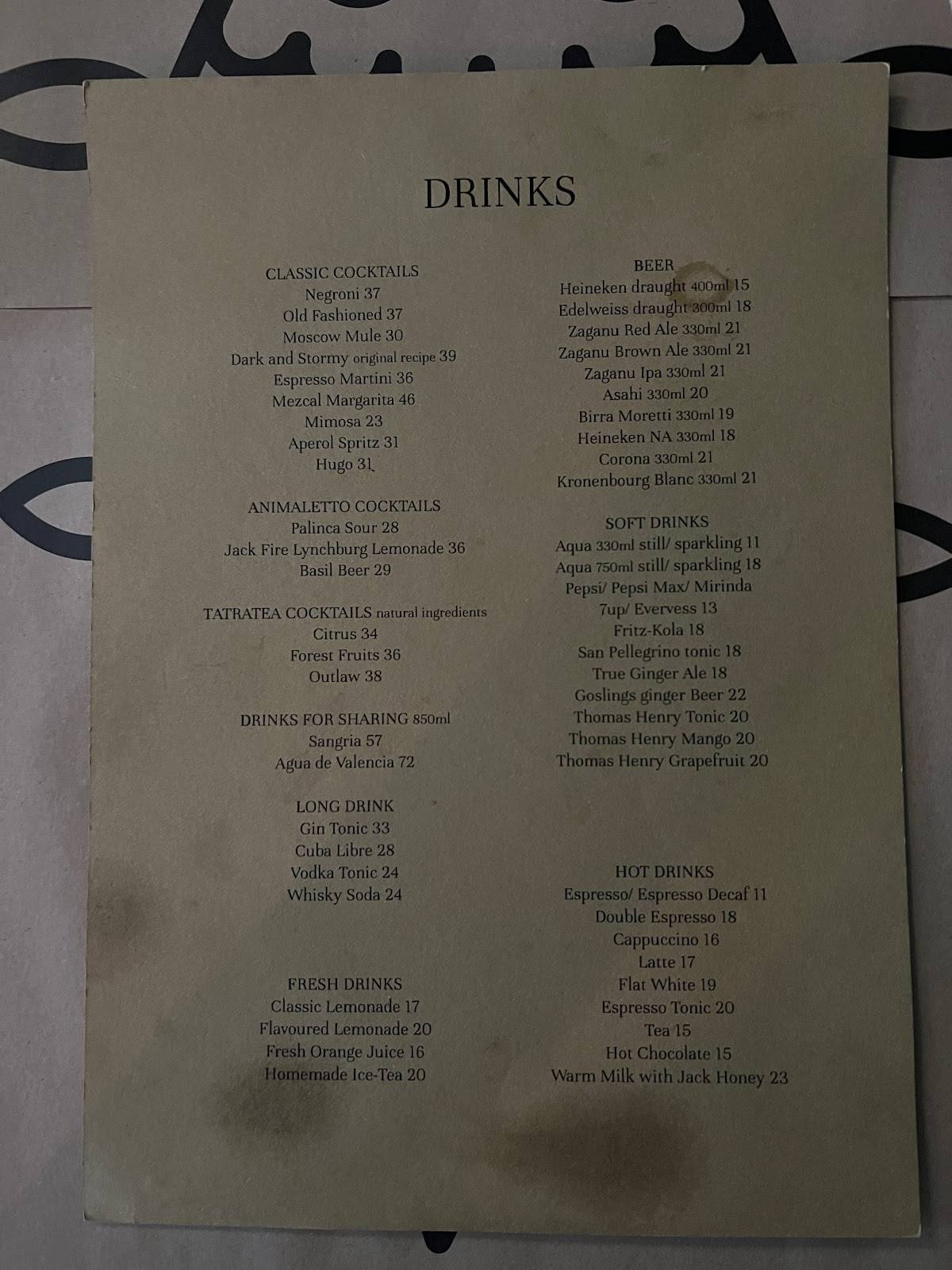 Menu at Animaletto Pizza Bar, Bucharest