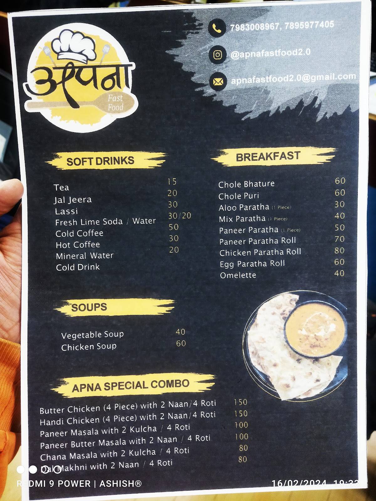 Menu at Apna Fast Food, Bhaniawala