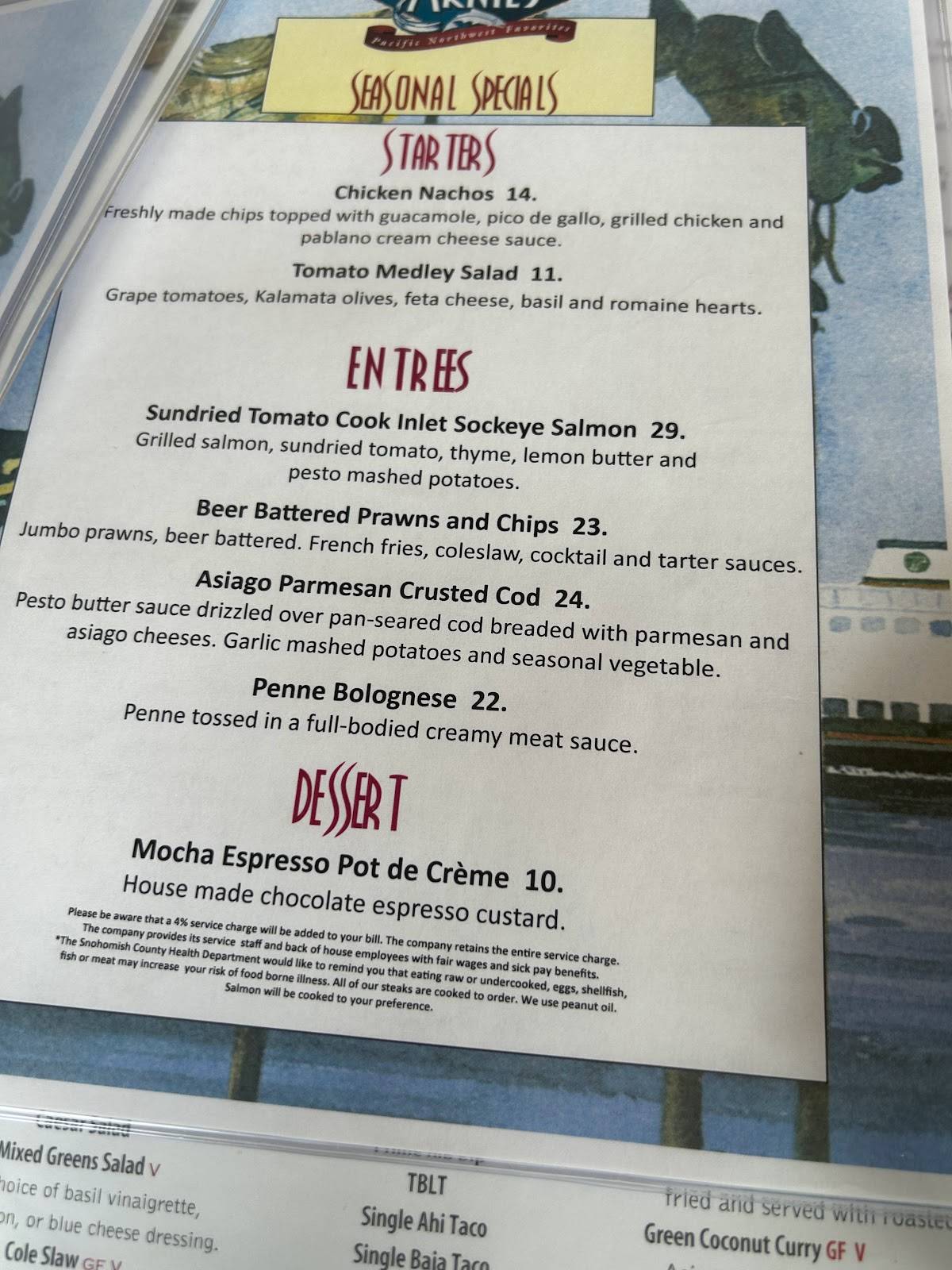 Menu at Arnies Restaurant Edmonds, Edmonds