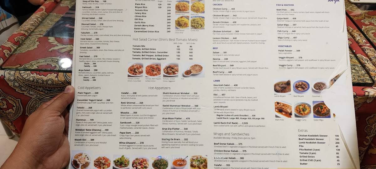 Menu at Arya Persian Restaurants, Manila, Zone 072