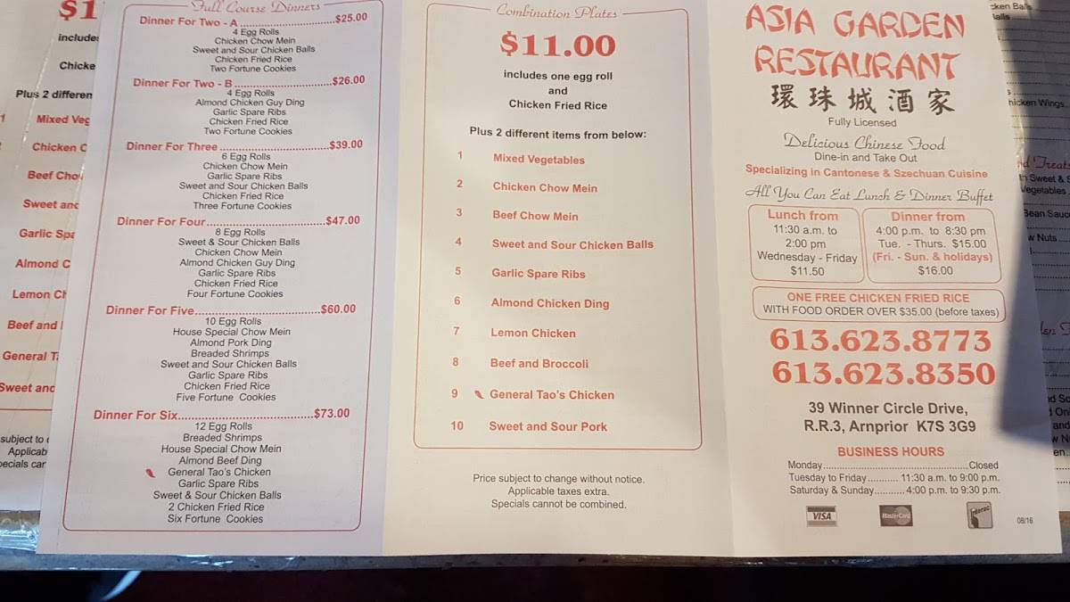 Menu at Asia Garden Arnprior restaurant, Arnprior