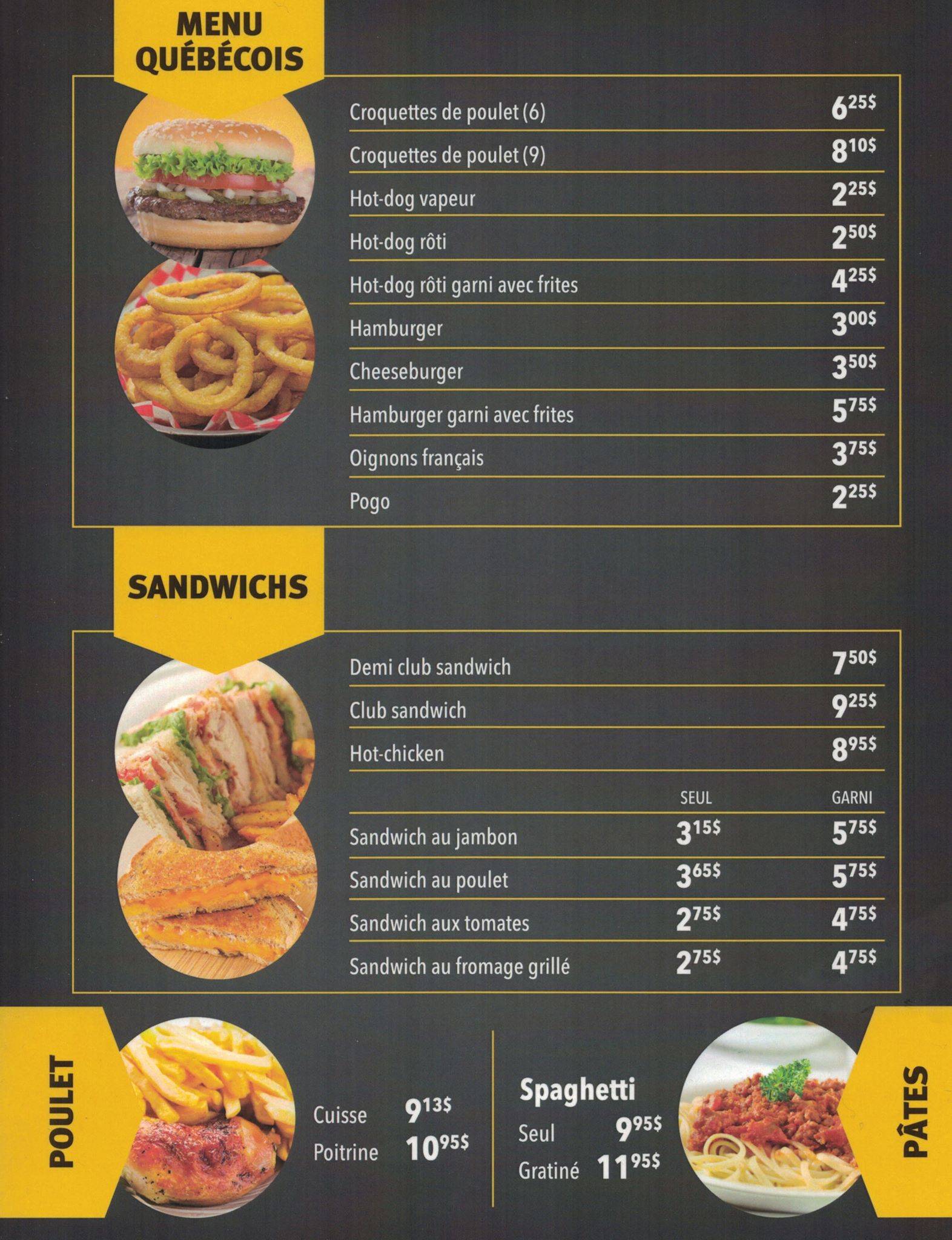 Menu au Restaurant au Clocher Saint-Stanislas QC, Canada