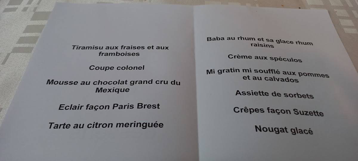 Menu au Auberge de la Vallée d'Ancre restaurant, Authuille
