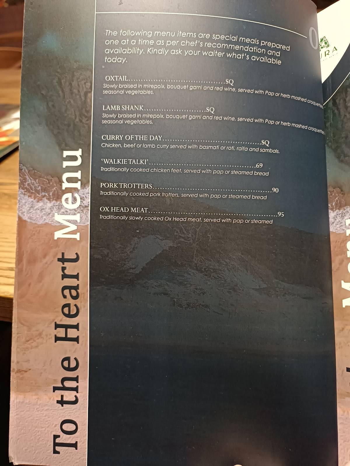 Menu at Aura on Margate Beach restaurant, Margate