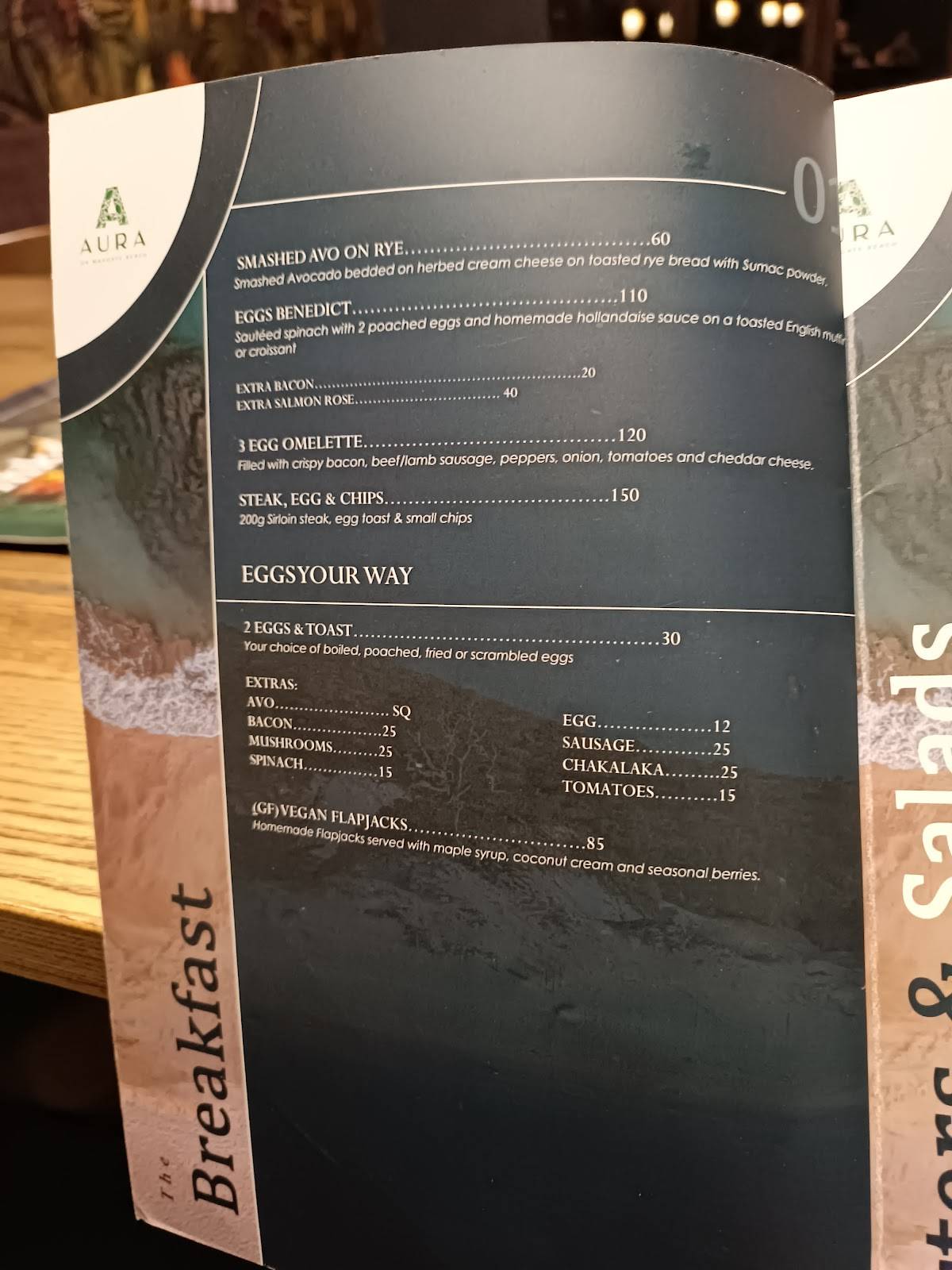 Menu at Aura on Margate Beach restaurant, Margate