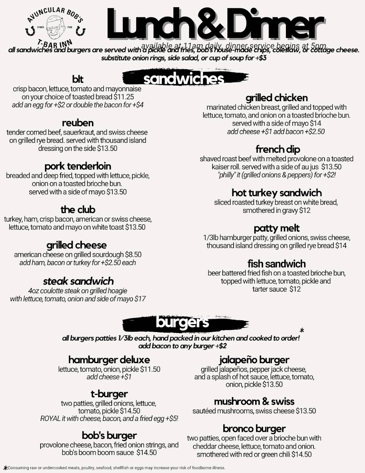 Menu at T Bar, Wellington, W Cleveland Ave