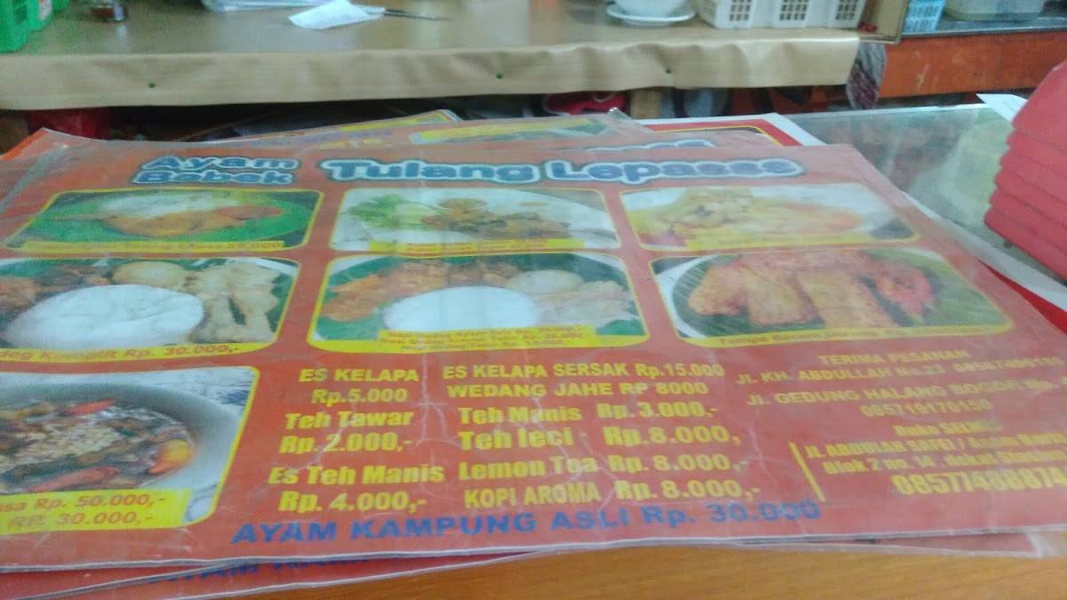Menu at Ayam Bebek Tulang Lepas restaurant, South Jakarta, Jl. Kh ...