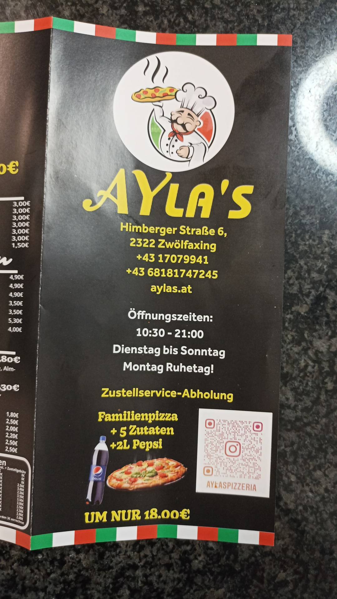 Speisekarte von Ayla's Kebap Pizza Burger, Zwölfaxing
