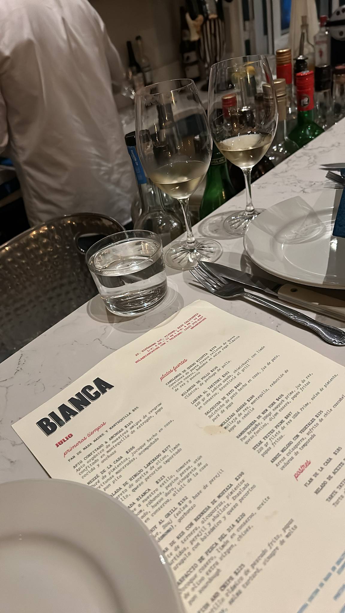 Menu at BIANCA restaurant, Tijuana