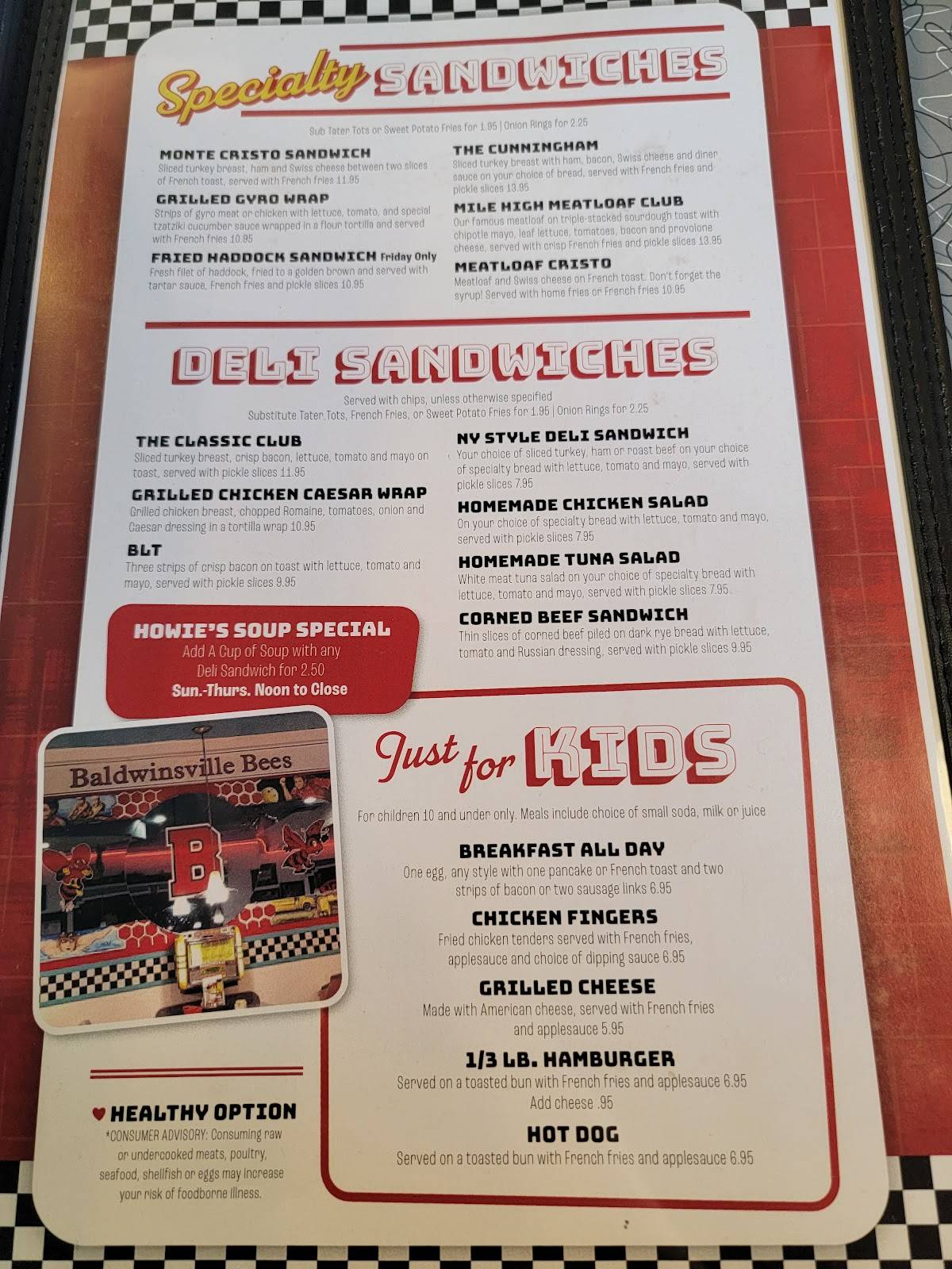 Menu at B'Ville Diner restaurant, Baldwinsville
