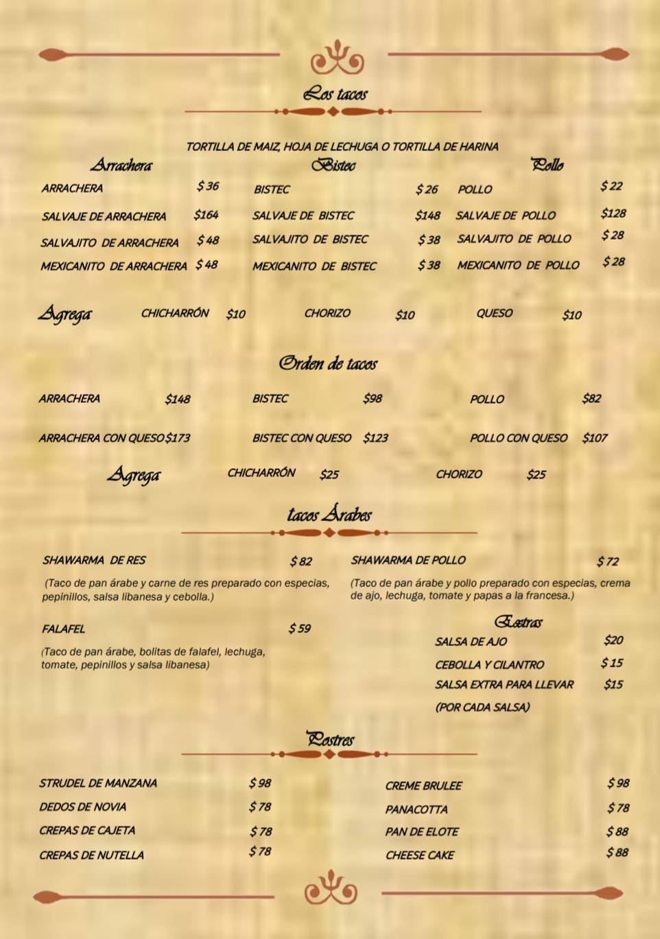 Menu at Barbaro's, Carne y Fuego, Chetumal