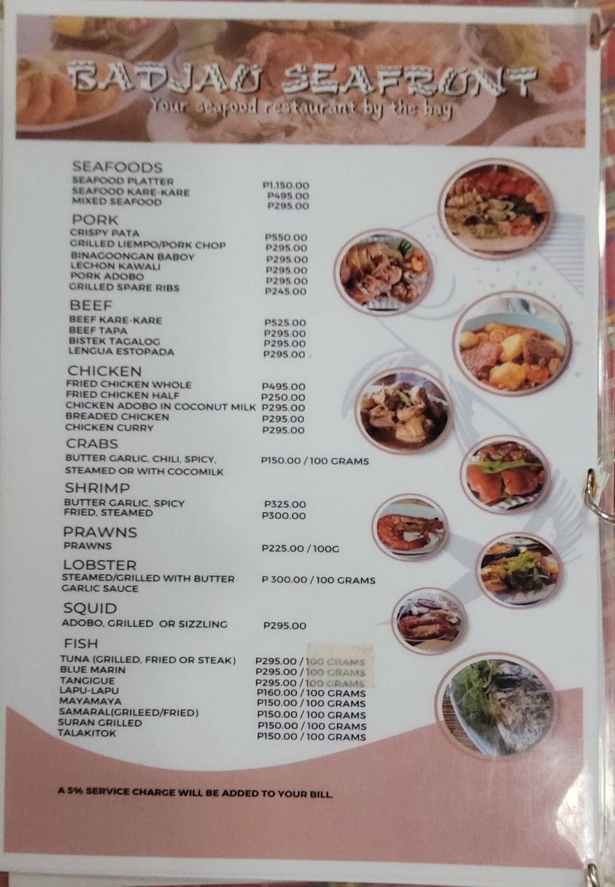 Menu at Badjao Seafront Restaurant, Puerto Princesa, PPHX+4V5