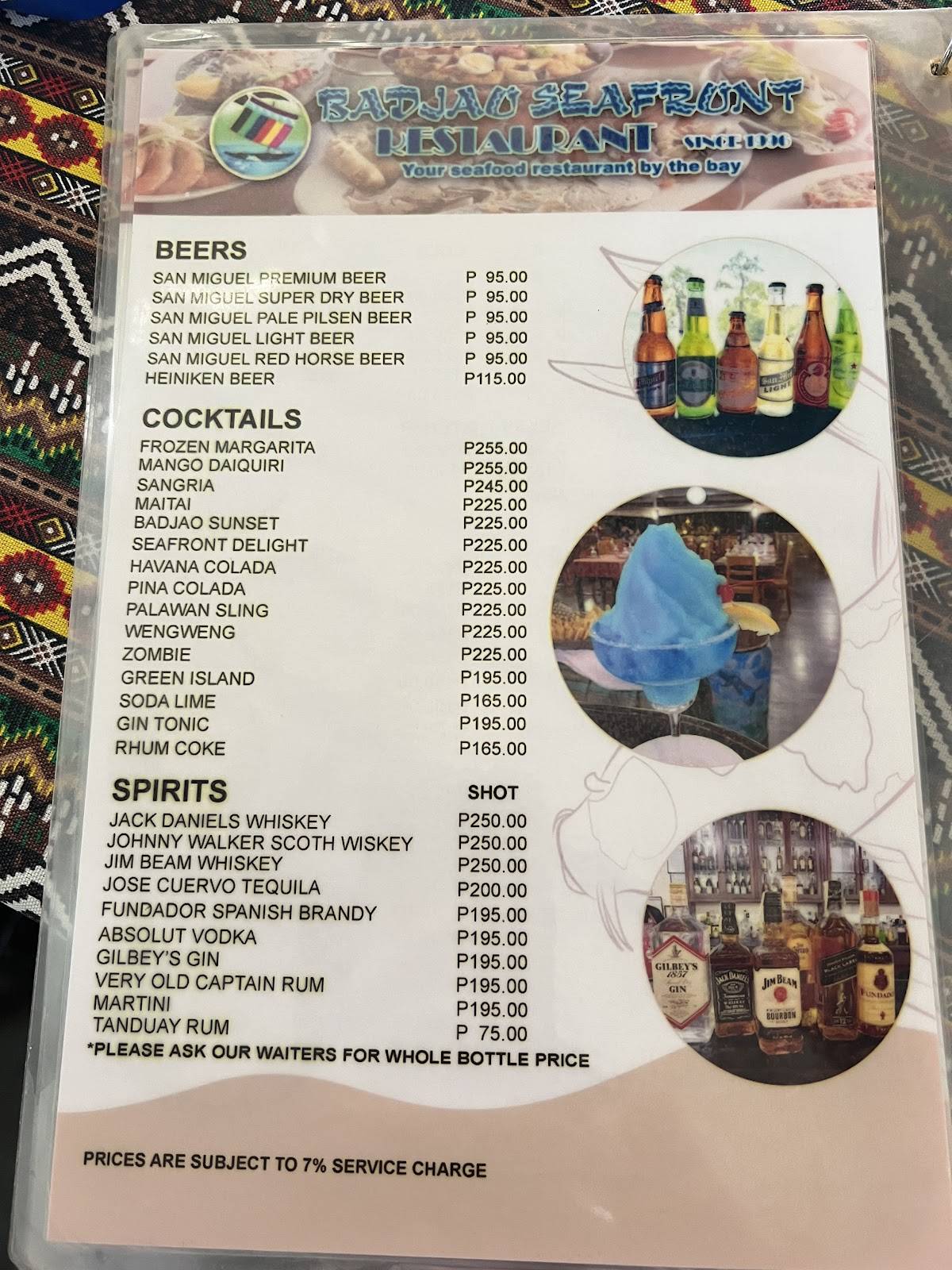 Menu at Badjao Seafront Restaurant, Puerto Princesa, PPHX+4V5