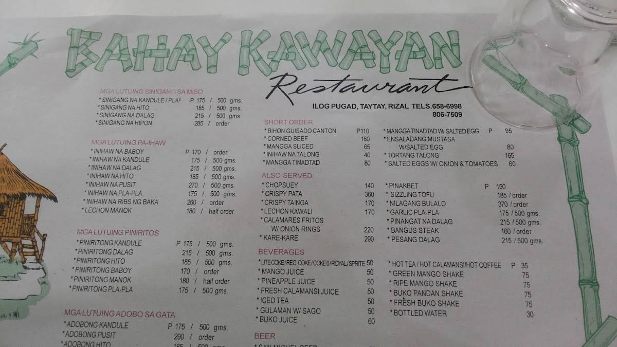 Menu at Bahay Kawayan Restaurant, Taytay, H43Q+CFV