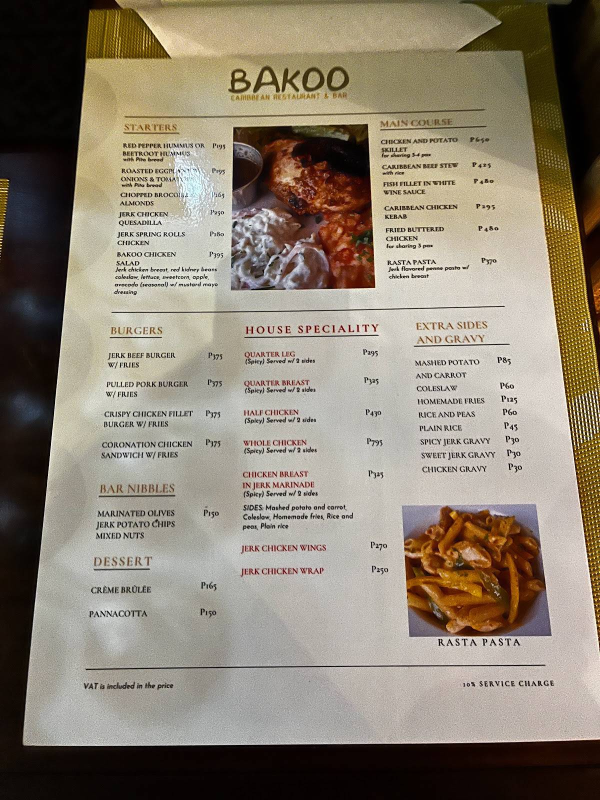 Menu at Bakoo Caribbean Restobar, Lapu-Lapu City