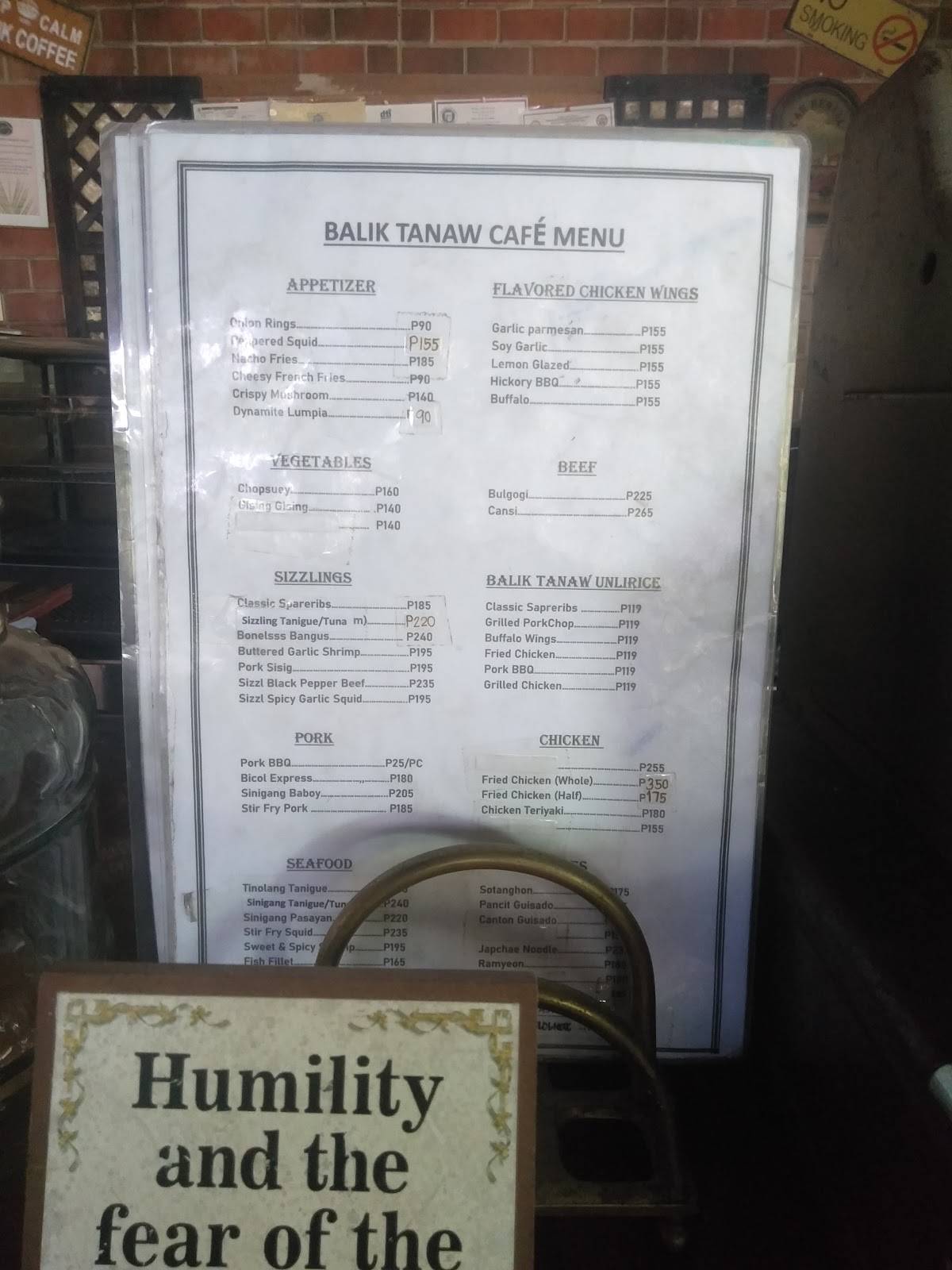 Carta de Balik Tanaw Cafe and Events Place, Silay City