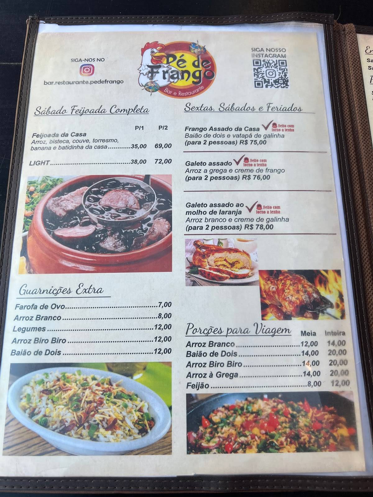 Menu em Bar e restaurante pé de frango, São Paulo