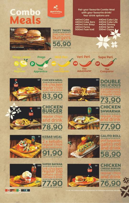 Menu at Barcelos Engen Trafford, Pinetown