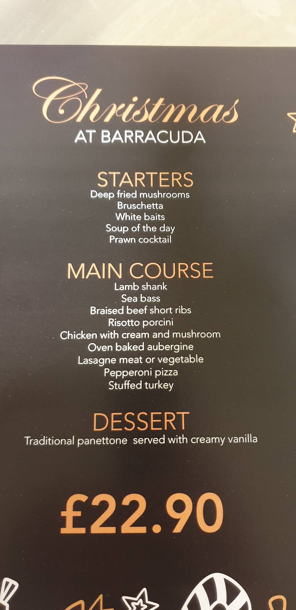Menu at Barracuda Restaurant, Amersham