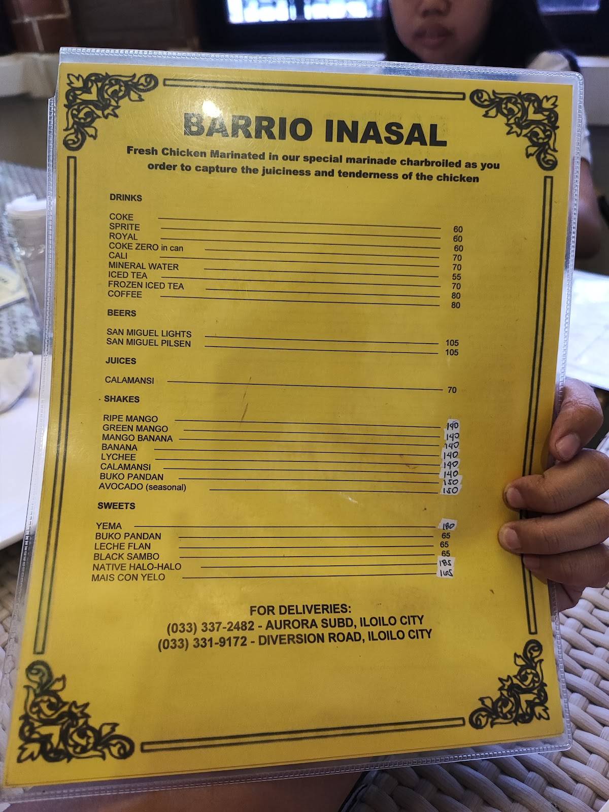Menu at Barrio Inasal, Iloilo City, Aurora Subdivision