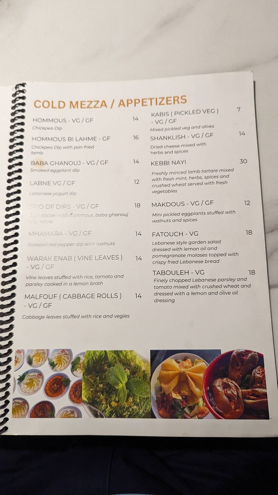 Menu at Beirut Mezza North Adelaide restaurant, North Adelaide