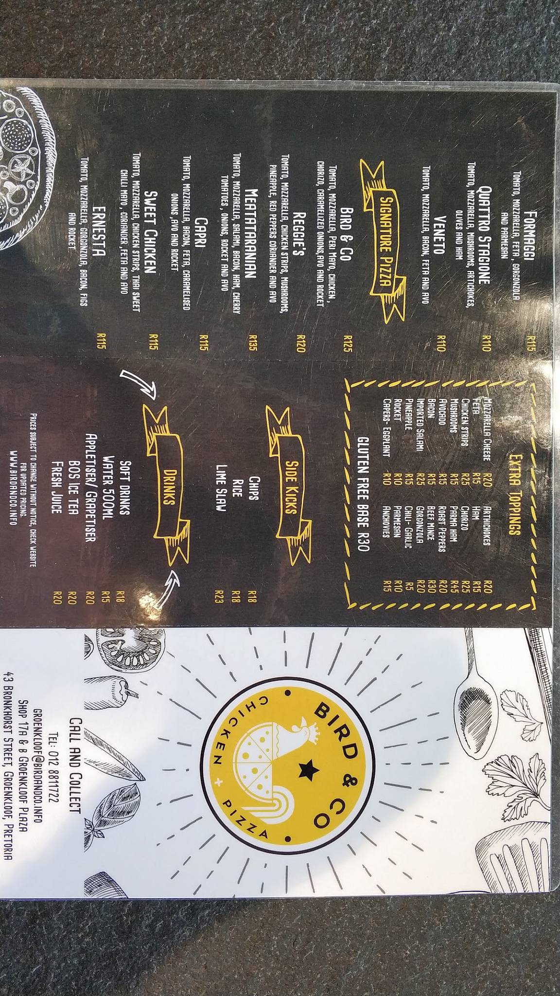 Menu at Bird & Co Groenkloof restaurant, Pretoria