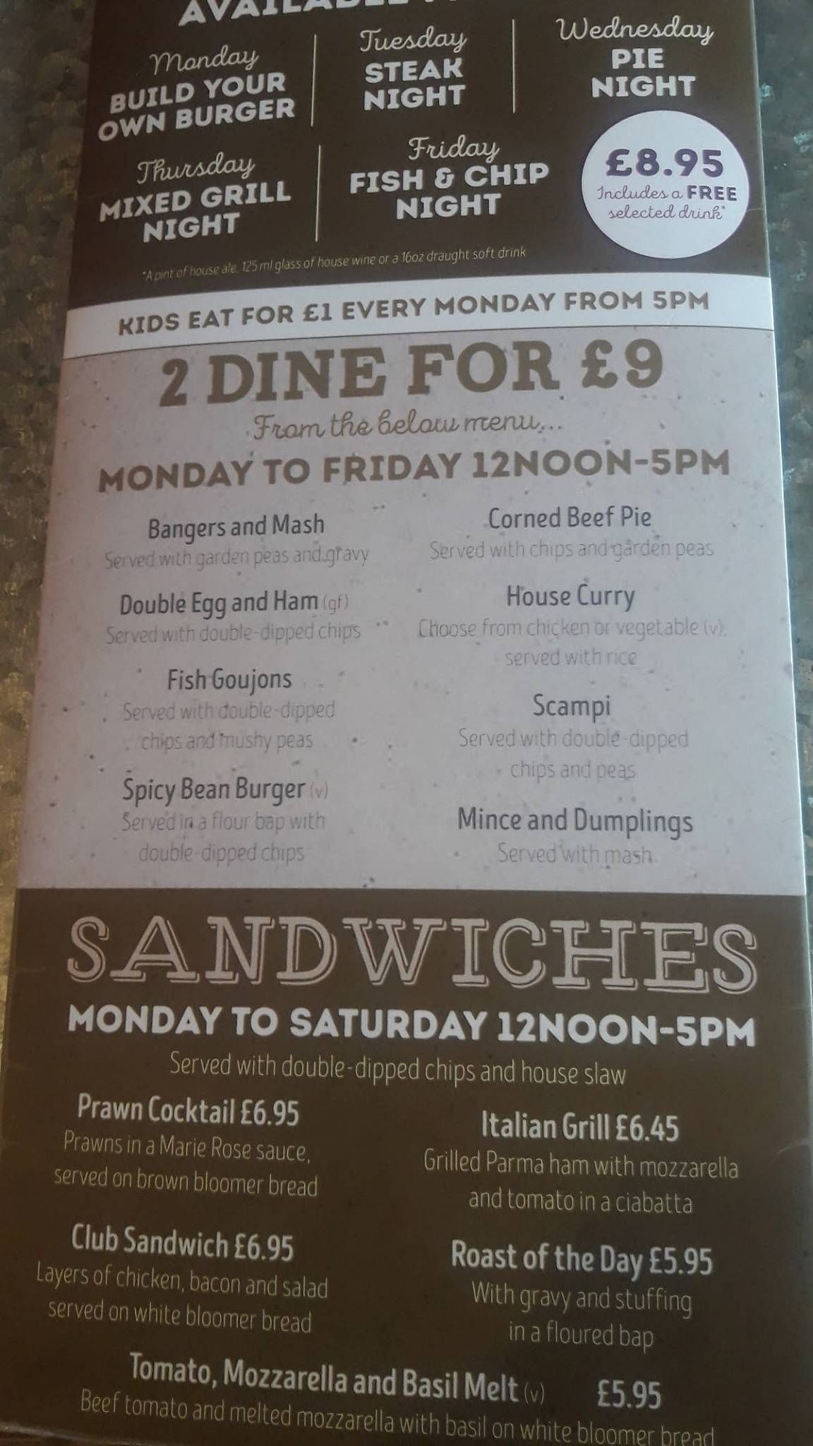 Menu at Bishops Lodge restaurant, Bishop Auckland