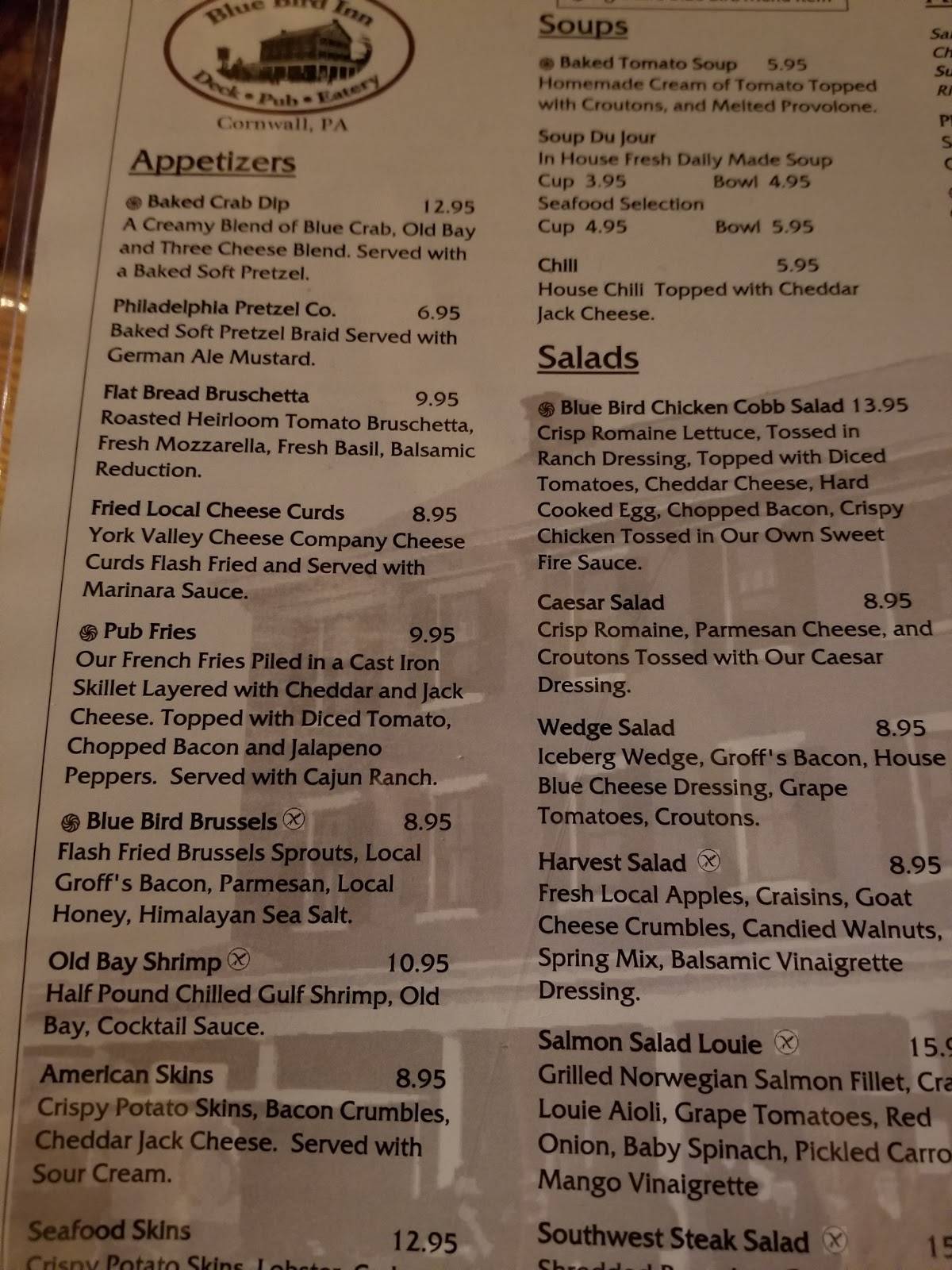 Menu at Blue Bird Inn restaurant, Lebanon