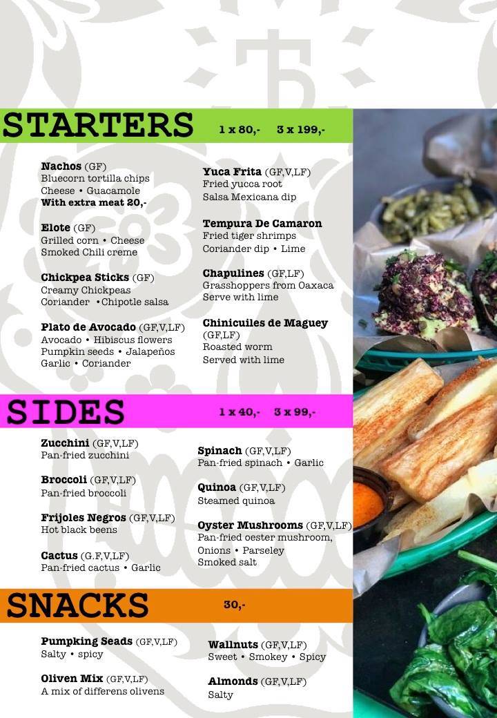 Menu at Blue Taco restaurant, Lyngby