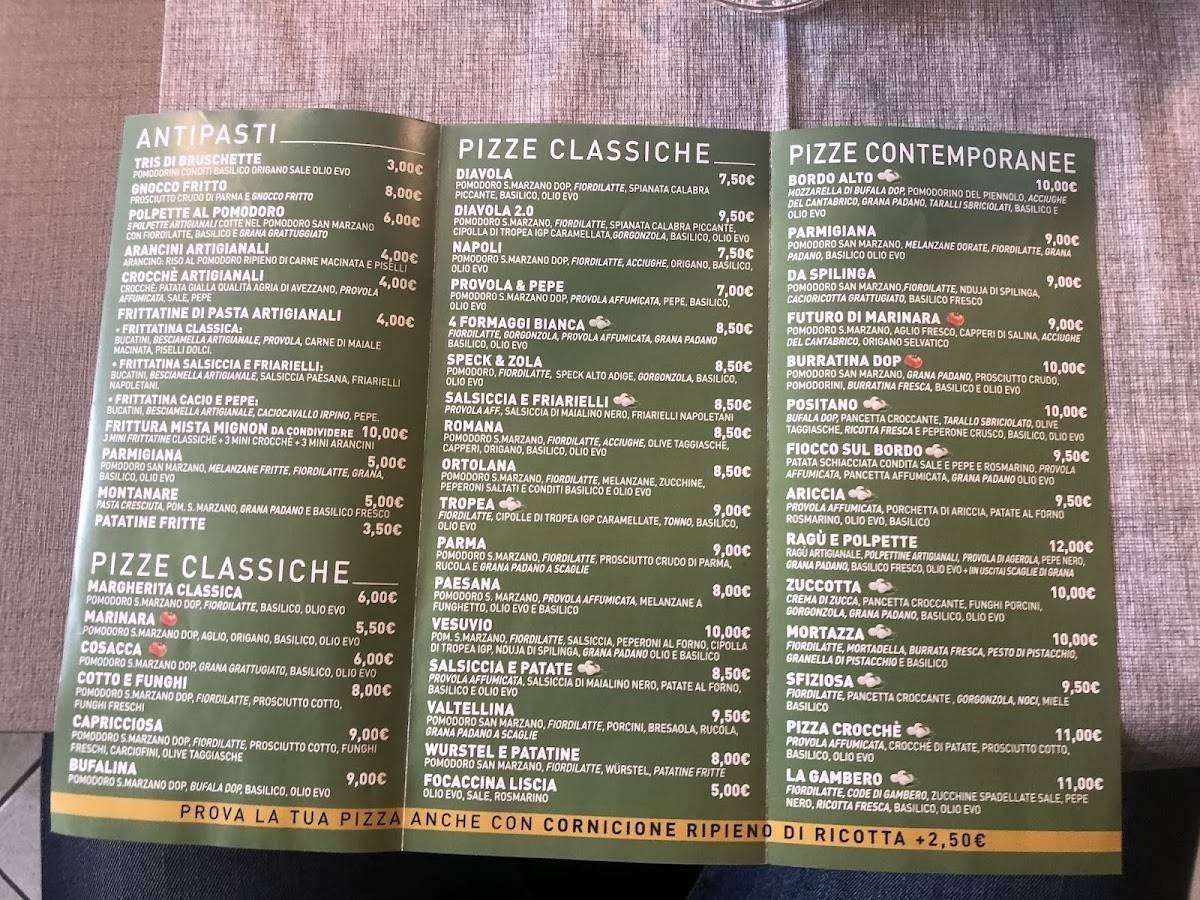 Menu da Bordo Alto Pizzeria Contemporanea, Sovico