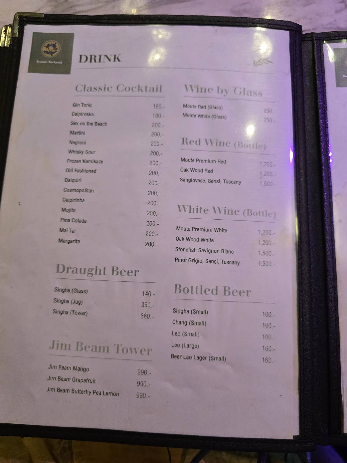 Menu at Botanic Backyard Bar & Restaurant, Bangkok