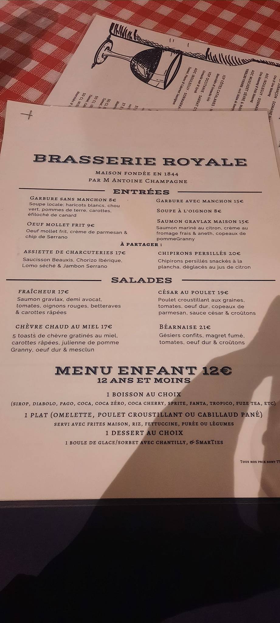 Menu au la brasserie royale restaurant, Pau