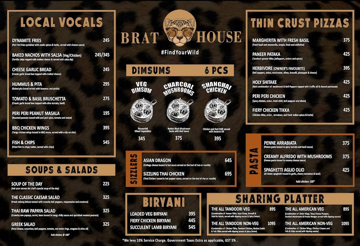 Menu at Brat House, New Delhi