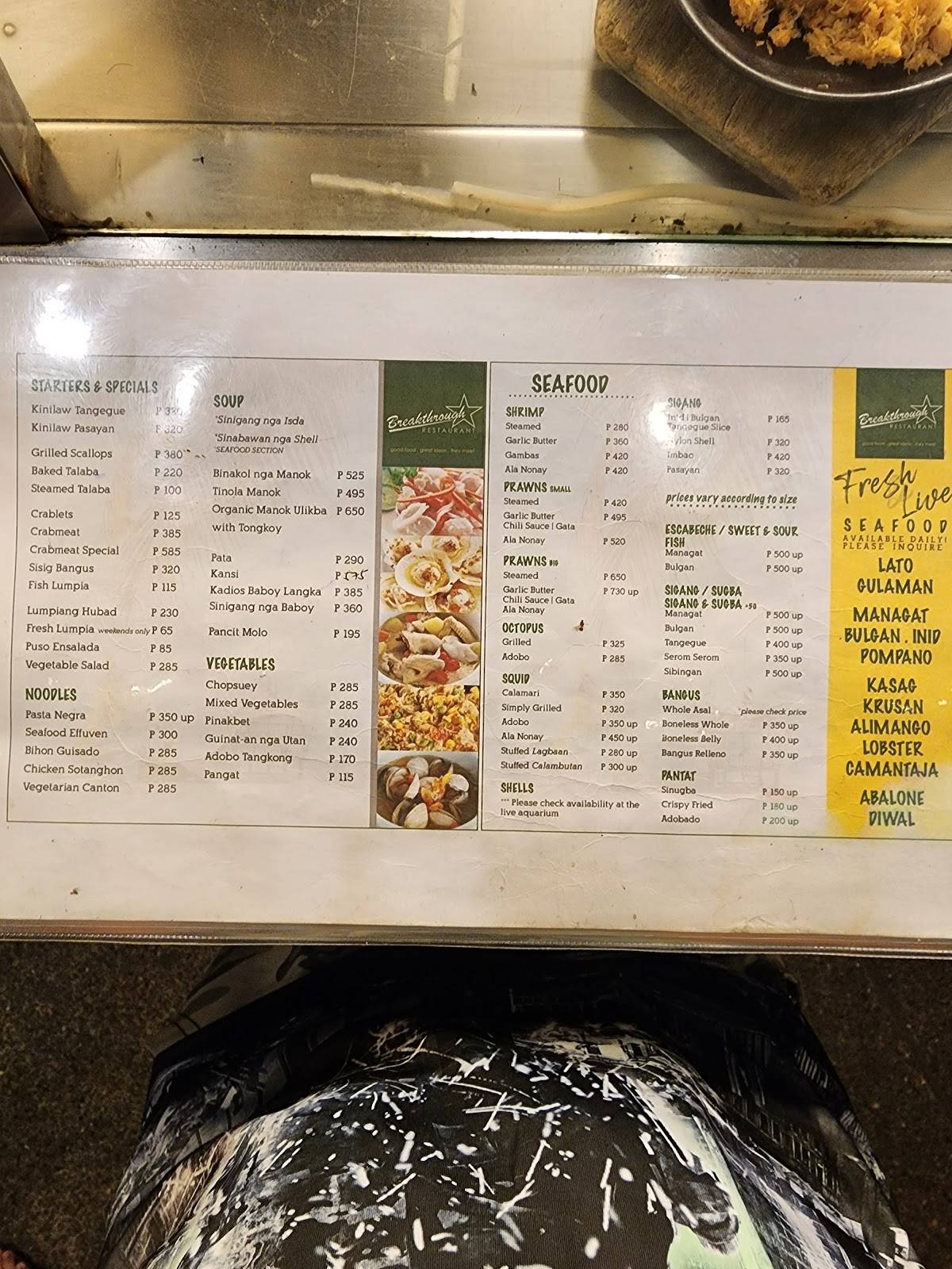 Menu at Breakthrough Restaurant, Iloilo City, MGH8+WWQ