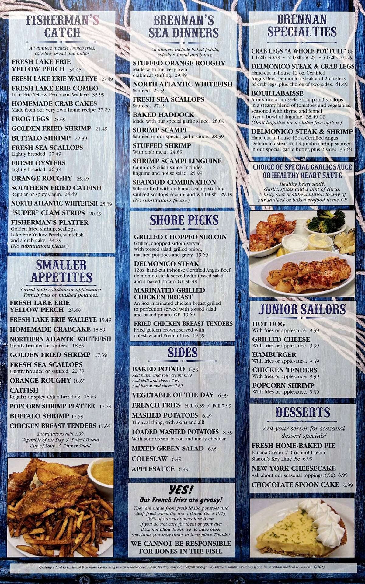 Menu at Brennan's Fish House restaurant, Grand River, 102 River St