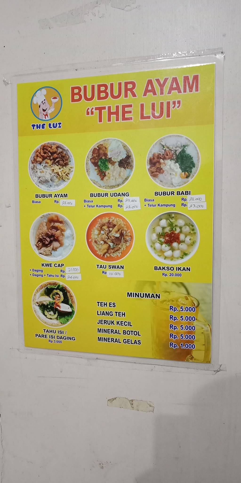 Menu at Bubur Ayam The Lui restaurant, Pontianak