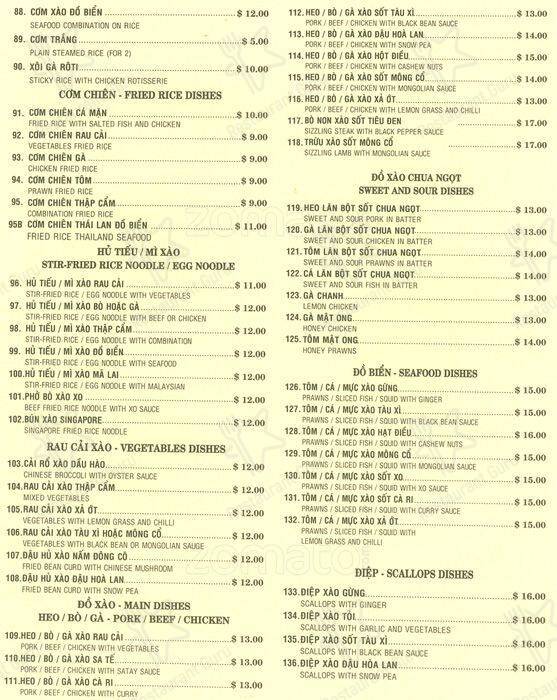 Menu at Bun Ta restaurant, Footscray