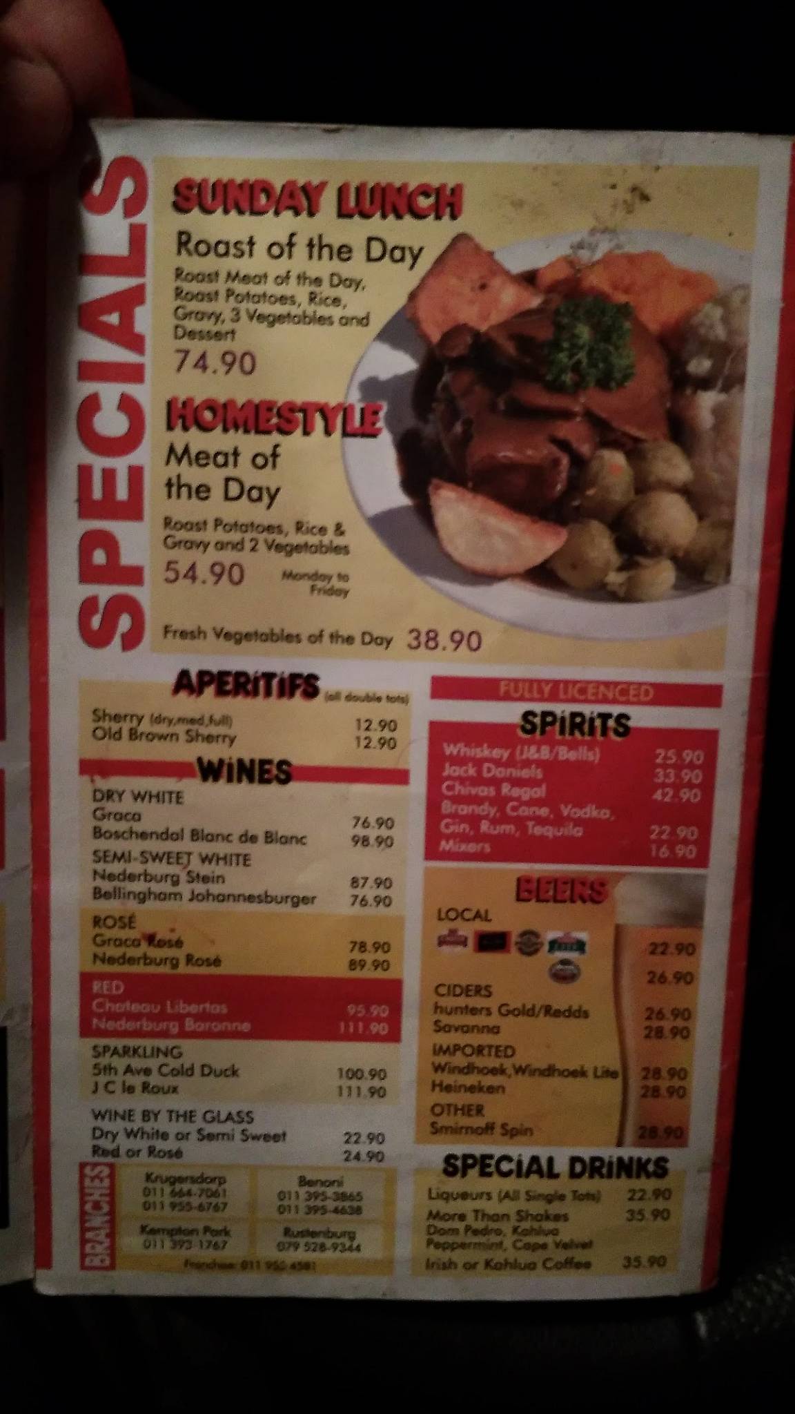Menu at Burger Box Roadhouse restaurant, Krugersdorp, Gauteng