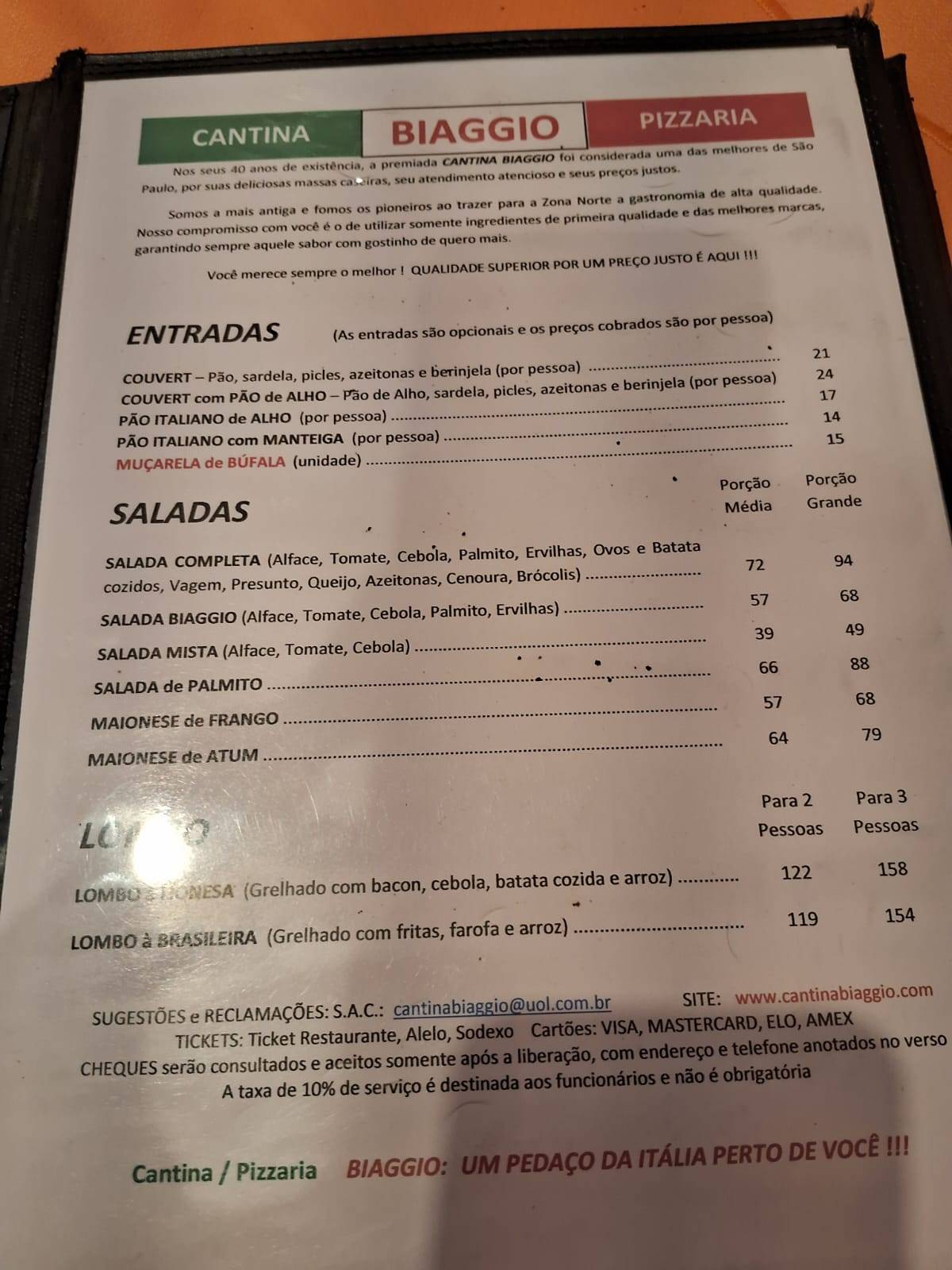 Menu em Cantina Biaggio restaurante, São Paulo
