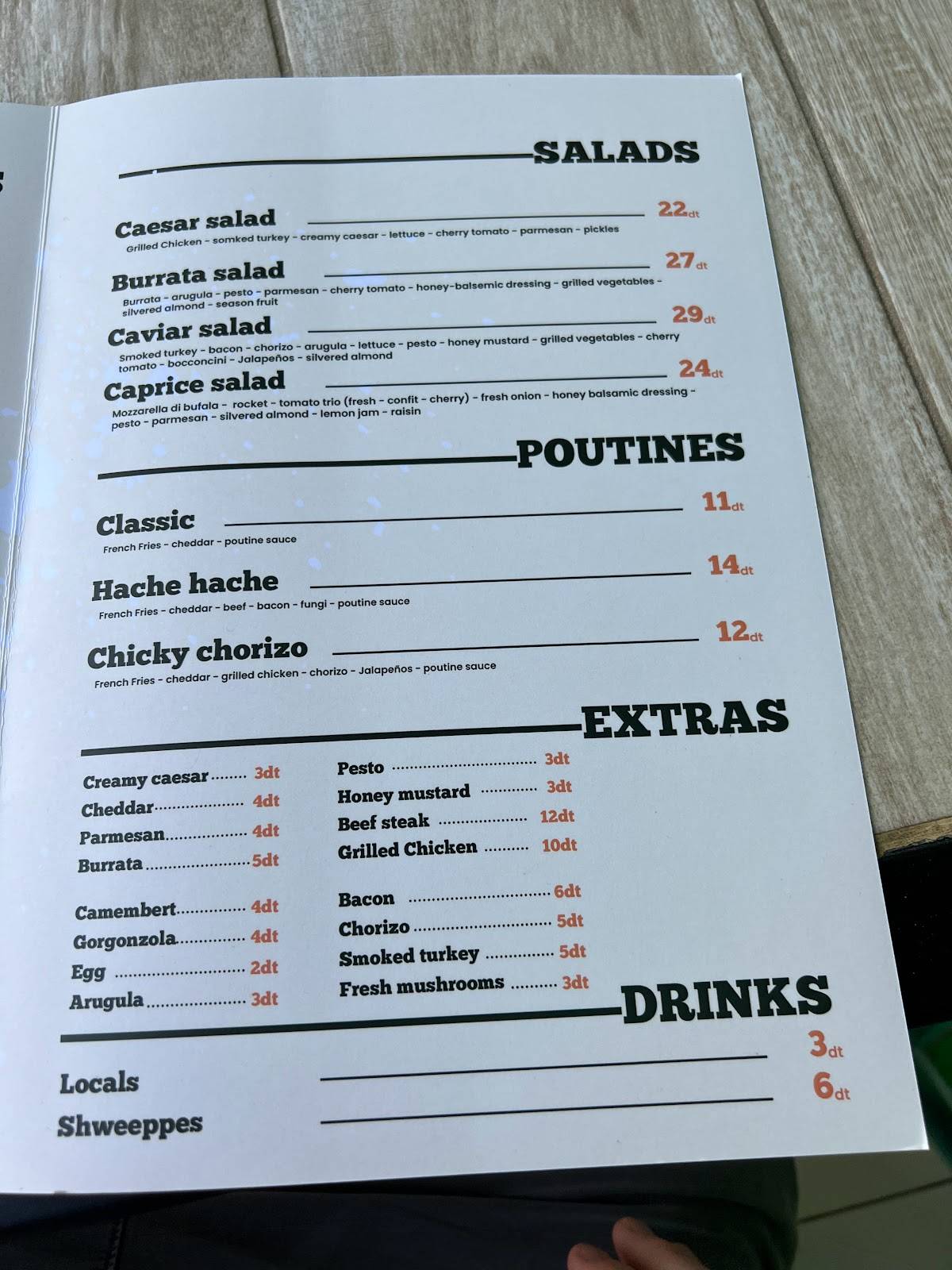 Menu at CAVIAR restaurant, Sousse