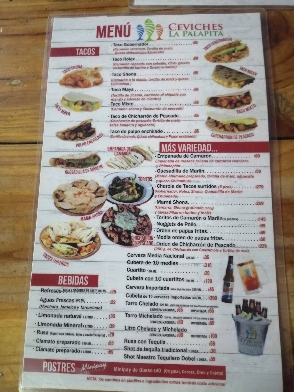 Carta del restaurante Ceviches La Palapita, Hermosillo