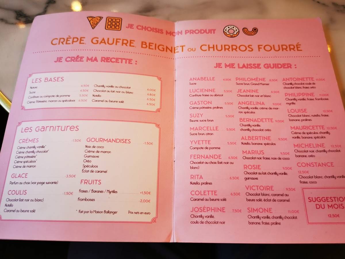 Menu at Café Ballanger, Nice