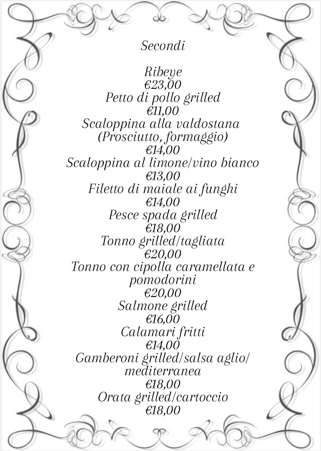 Menu at Café Wignacourt restaurant, Rabat