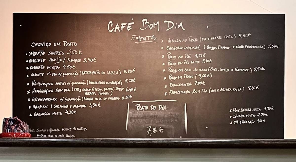 Menu em Café Bom Dia, Porto, Praça do Dr. Francisco Sá Carneiro 143