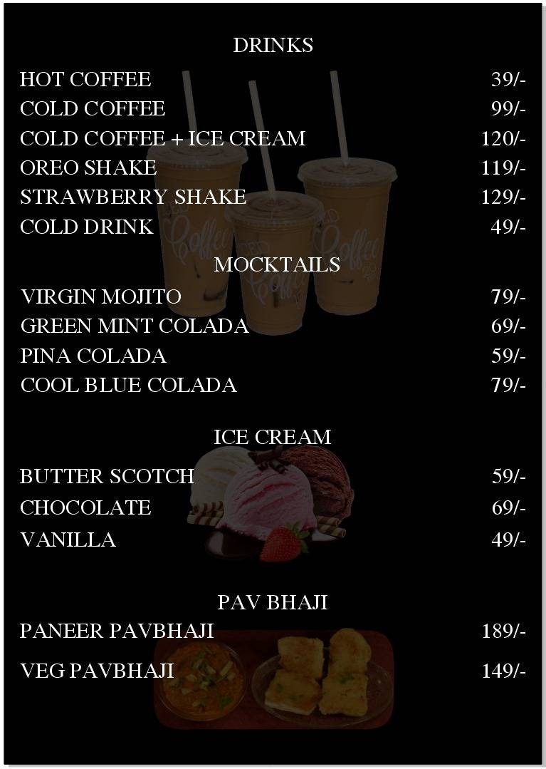 Menu at Cafe X, Bahraich